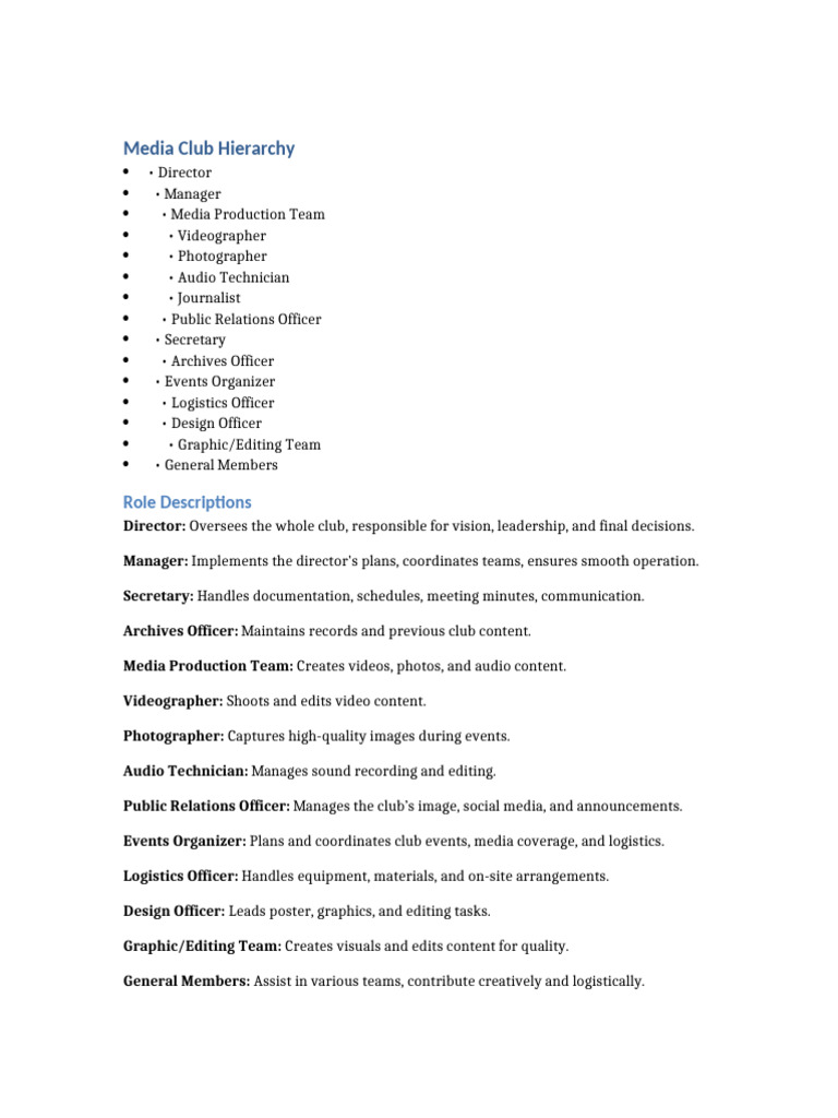 Media Club Structure and Roles | PDF