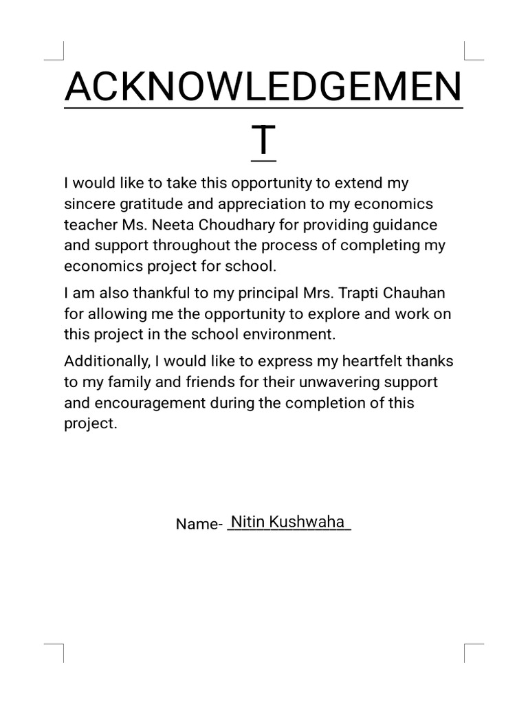 Acknowledgement for Economics Project | PDF
