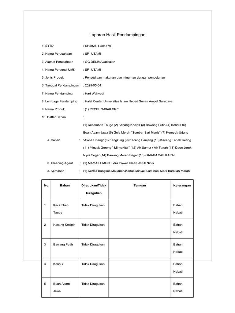 Contoh Laporan Hasil Pendamping Serhal | PDF