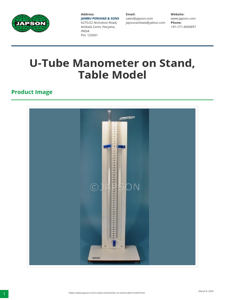 U-Tube Manometer on Stand Model | PDF
