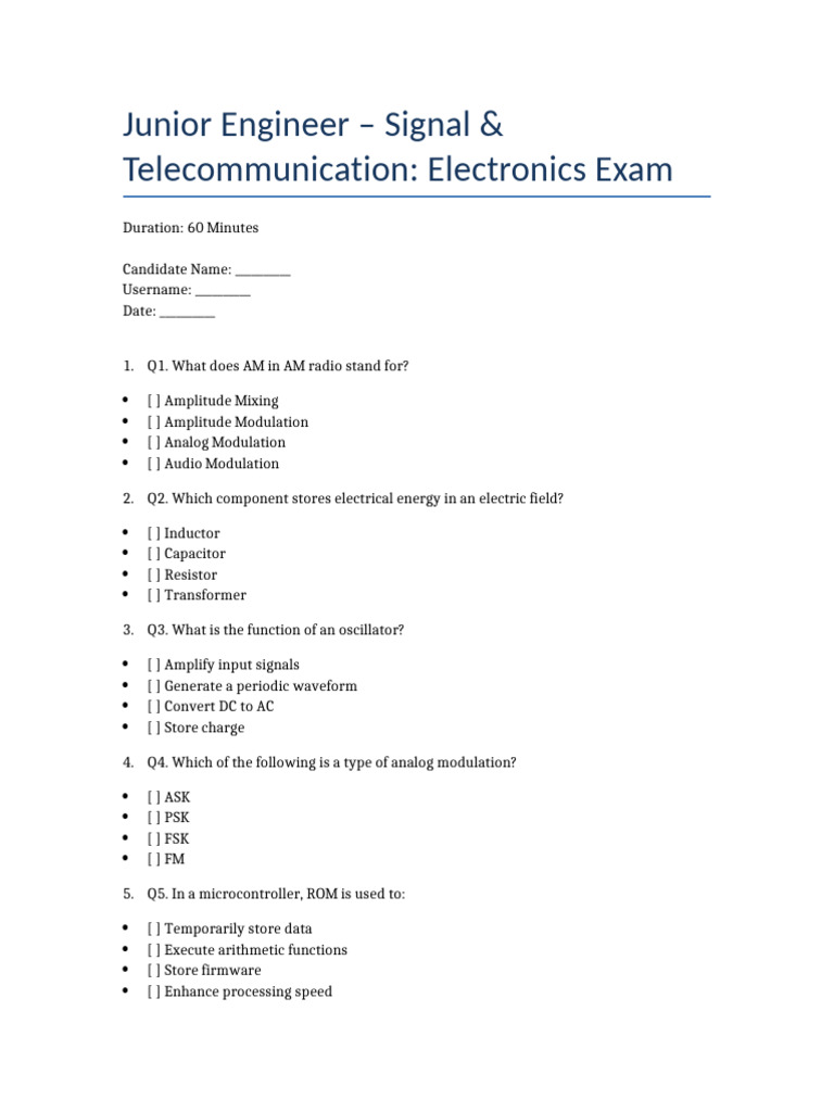 JE Signal Telecom Test 2025 Updated | PDF | Amplifier | Modulation