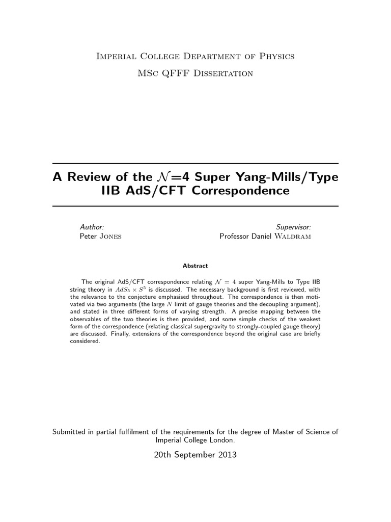 A Review of The N 4 Super Yang-Mills Type IIB AdS CFT Correspondence | PDF | String Theory ...