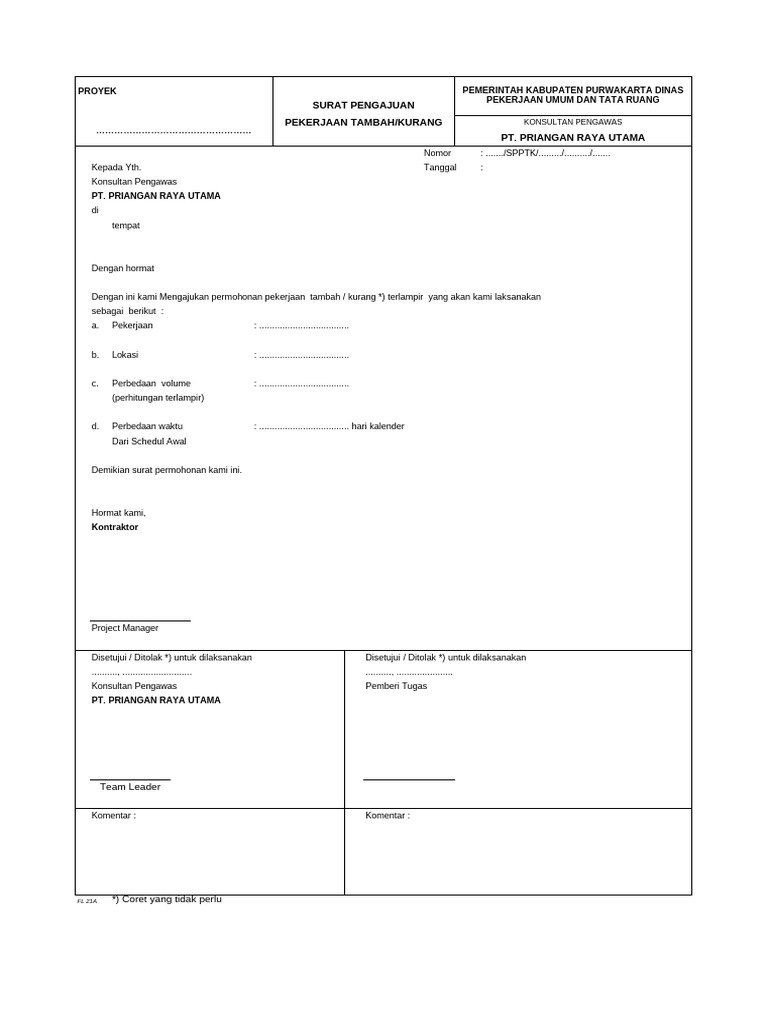 FL 021A (Pengajuan Tambah Kurang) | PDF