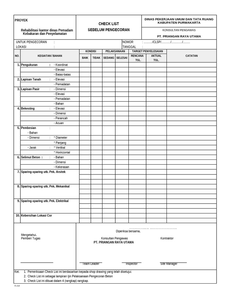 PRU (Chek List Seblm Pengecoran) | PDF