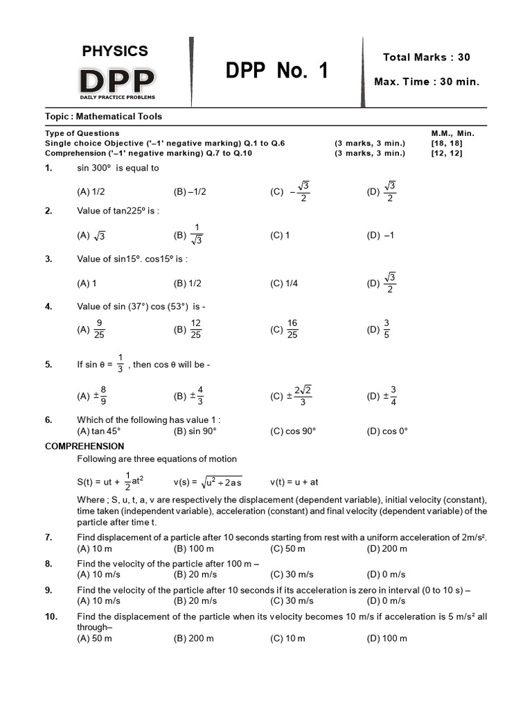 DPP Motion 2 | PDF | Euclidean Vector | Acceleration