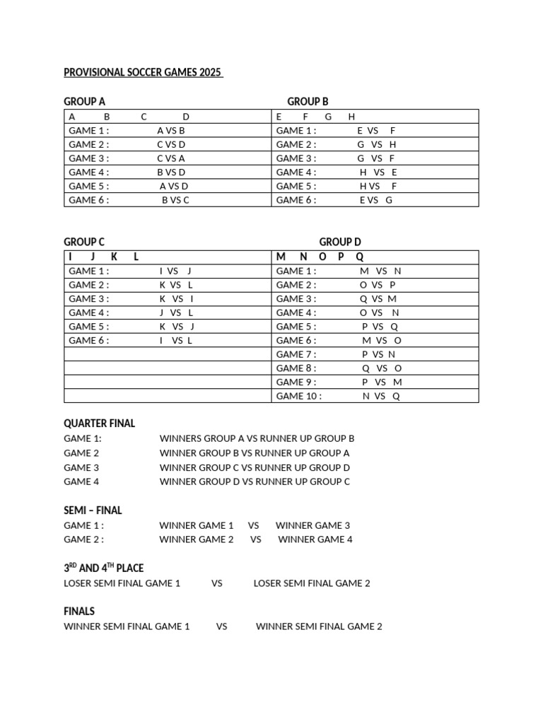 2025 Provisional Soccer Game Schedule | PDF