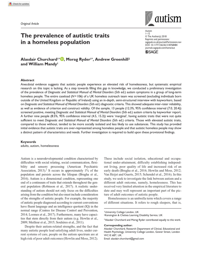 Autism and Homelessness Prevalence Study | PDF | Autism | Mental Disorder