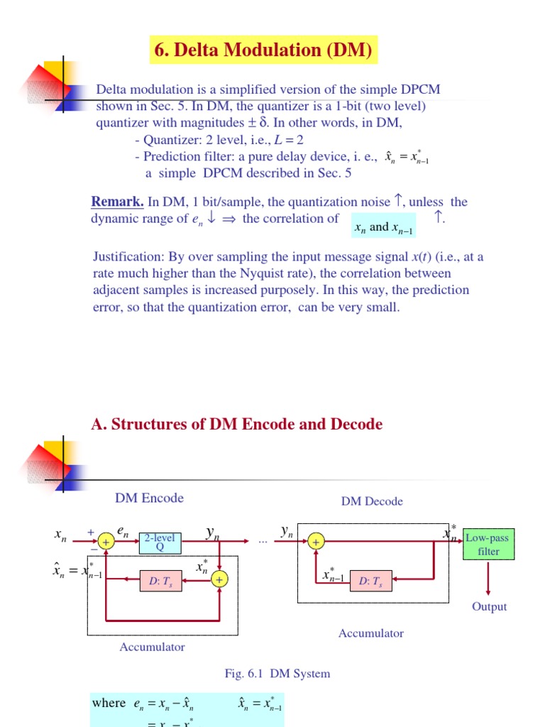 6. Delta Modulation (DM) : δ. In other words, in DM, | PDF | Signal To ...