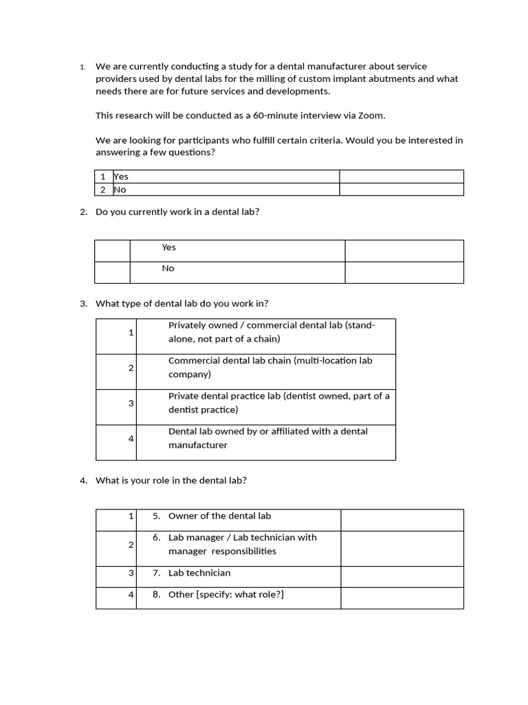 Pre-Discussion Questionnaire | PDF | Dental Implant | Dentistry Branches