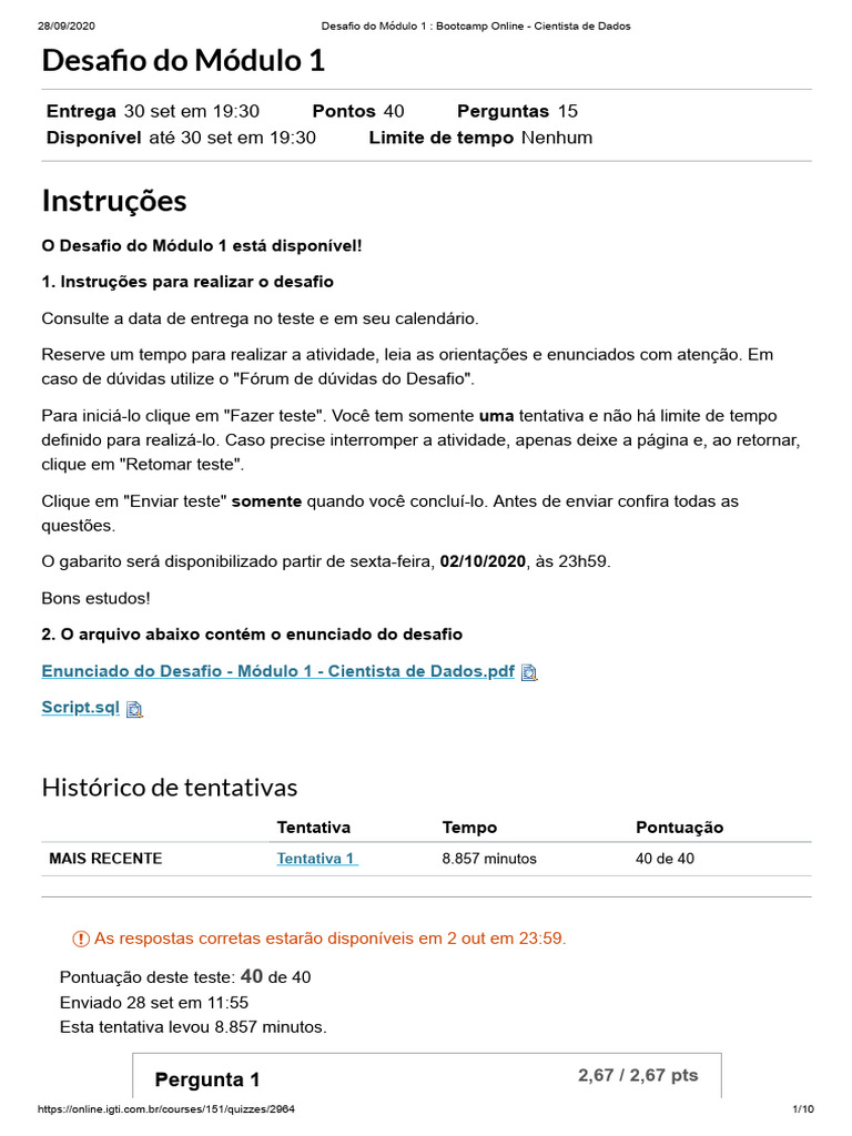 Respostas Desafio do Módulo 1 _ Bootcamp Online - Cientista de Dados | PDF | Informática | Programas