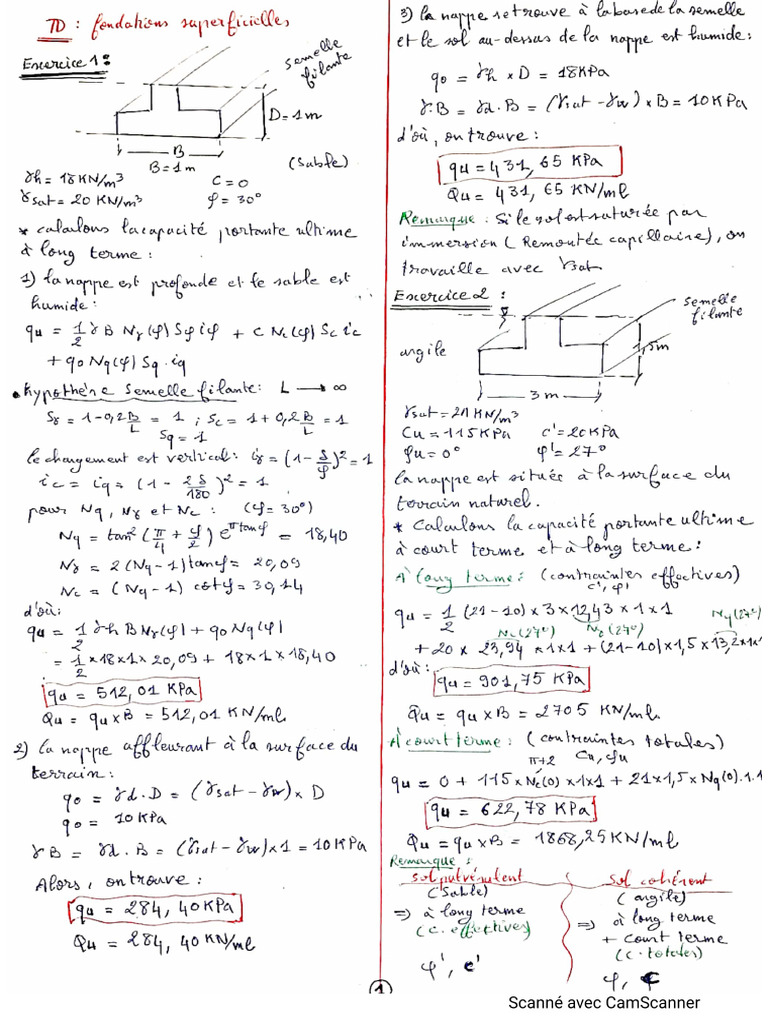 Corrigé TD1 Fondations Superficielles | PDF