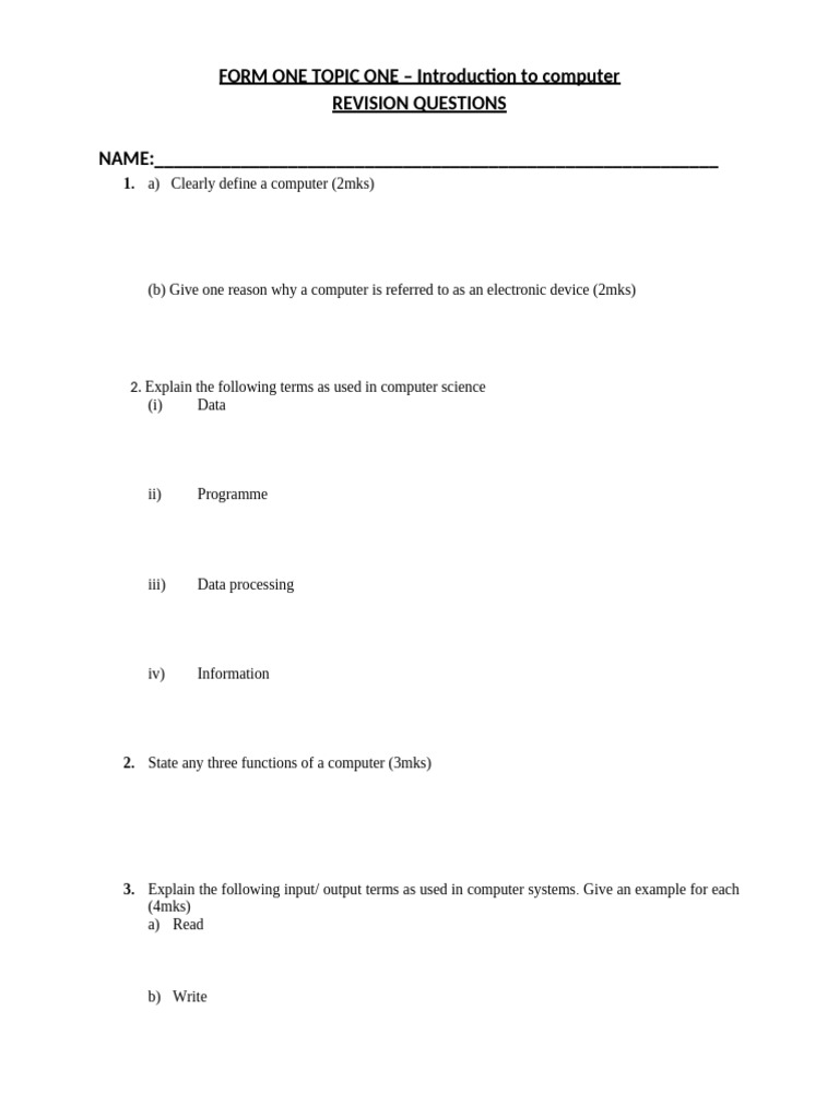 Form One Topic One | PDF