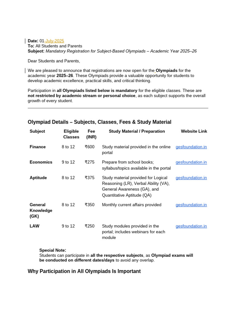 NASR Girls Olympiad Circular 2025-3 | PDF | Cognition | Intelligence
