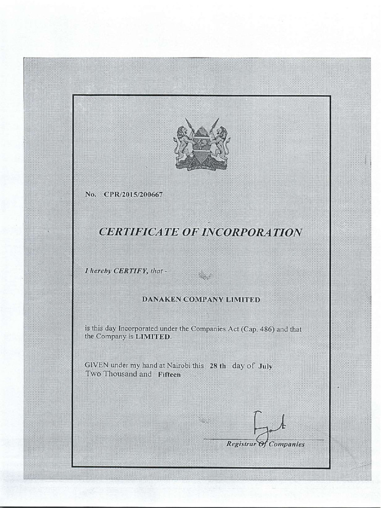 Incorporation Certificate | PDF