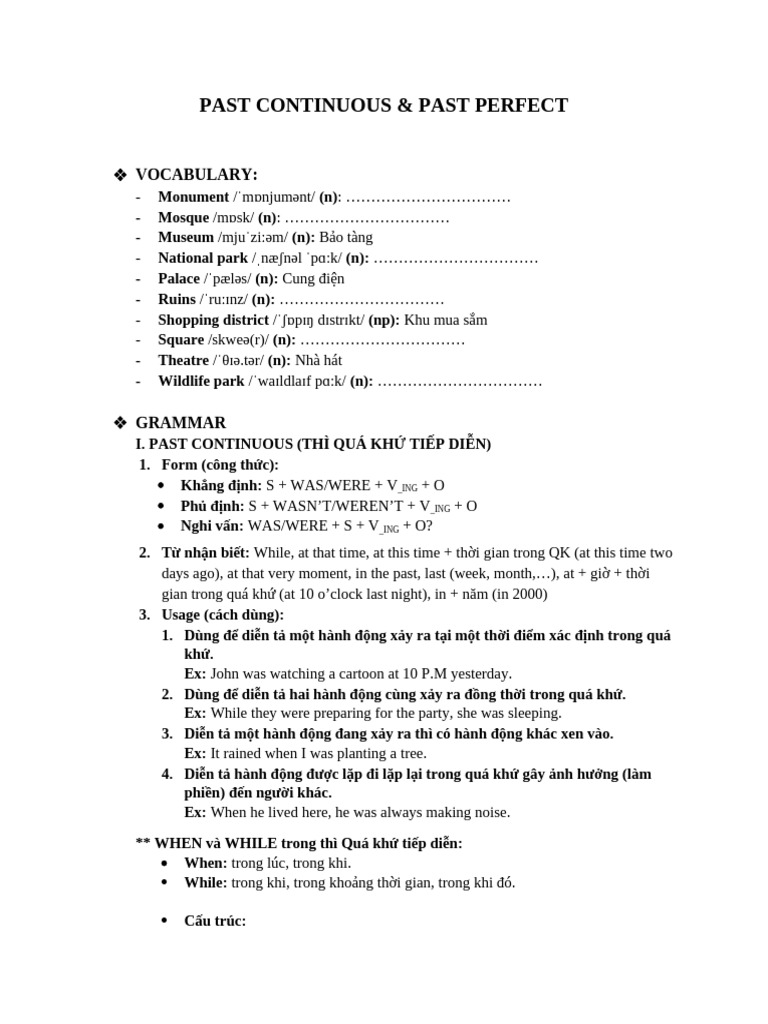 Past Continuous & Past Perfect | PDF