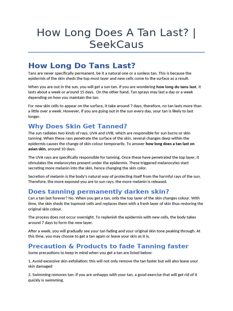 How Long Does a Tan Last? | PDF | Human Skin Color | Skin