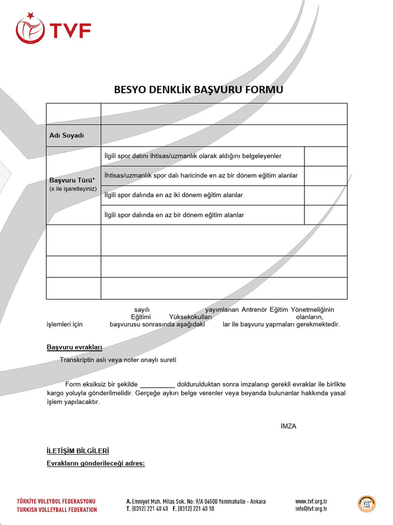 Antrenorluk Denklik Basvuru Formu | PDF