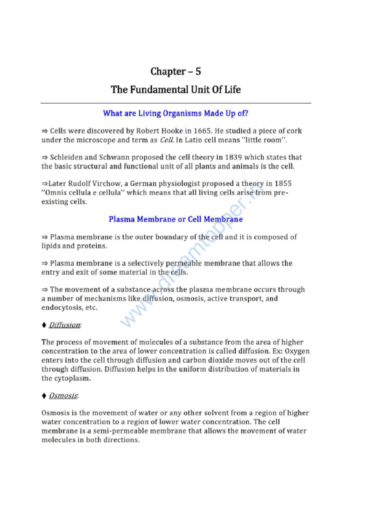 CH 5 The Fundamentals Unit of Life 9th Science 1 | PDF