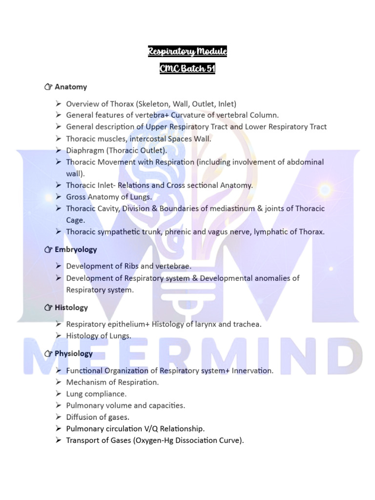 Respiratory Module Syllabus CMC Batch 51 MeerMind | PDF | Respiratory ...
