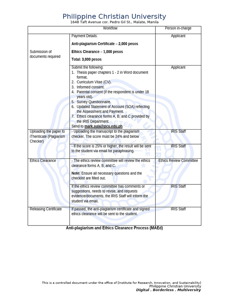 Anti Plagiarism and Ethics Clearance Flowchart MAED Updated | PDF