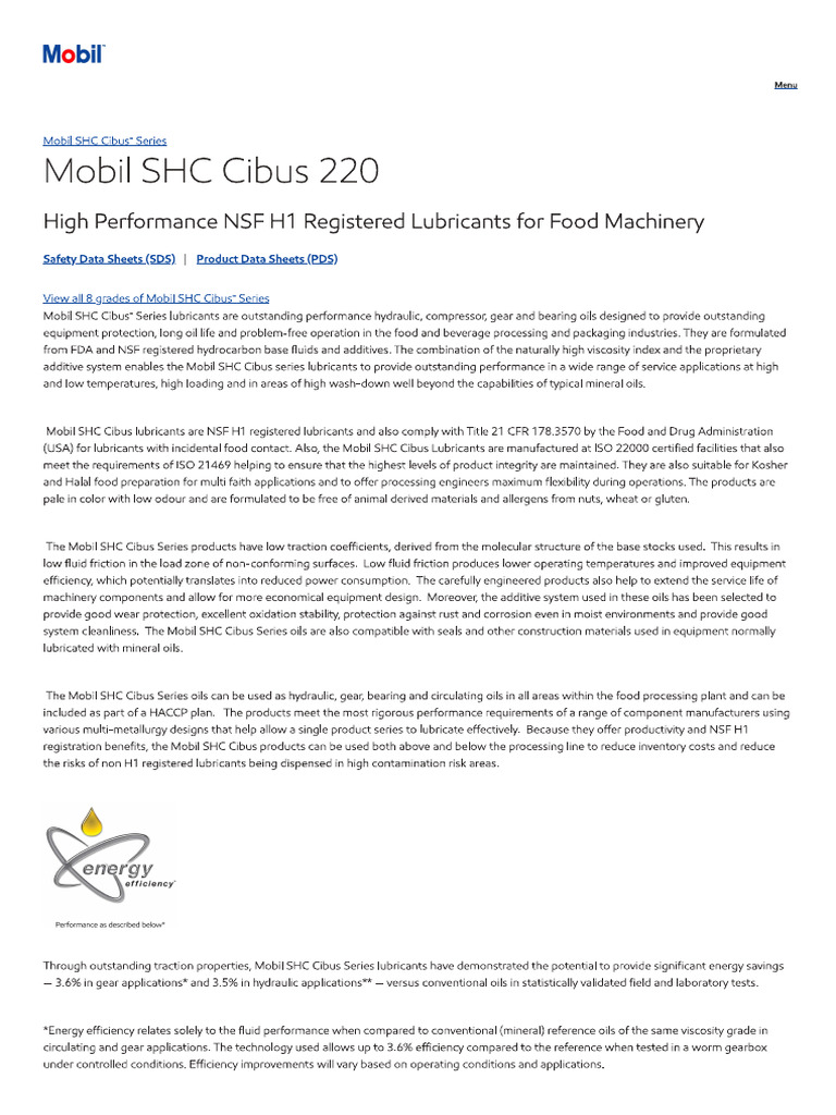 Mobil SHC Cibus 220 | PDF