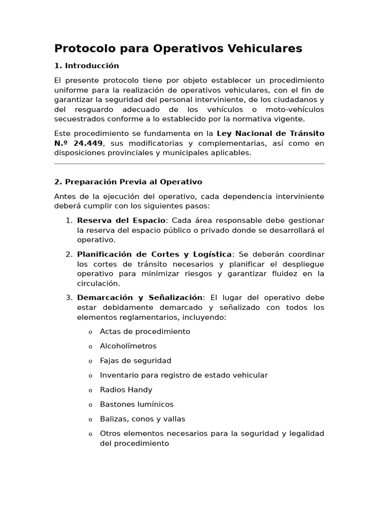 Protocolo de Operativo y Guarda | PDF | Licencia de conducir