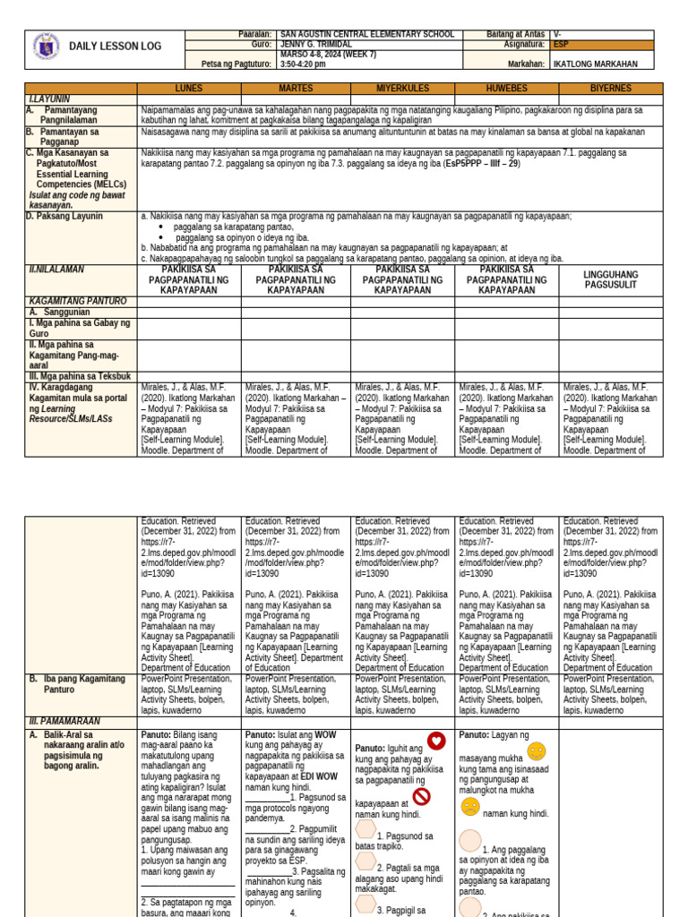 G5 Q3W5 DLL ESP MELCs | PDF