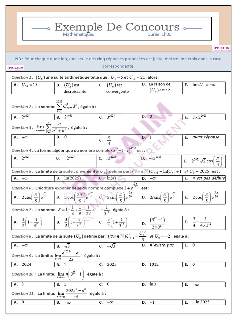 Concours de Mathématiques : Questions et Réponses | PDF | Nombre ...