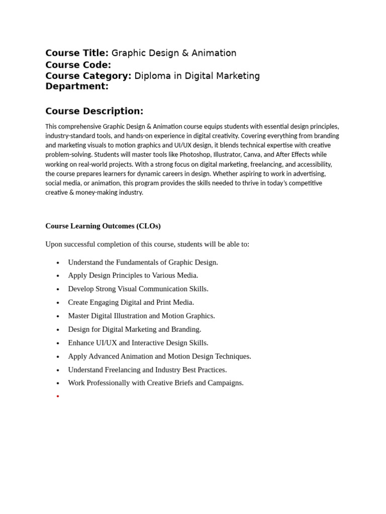 Graphic Design and Animation Course Outline | PDF | Graphic Design ...