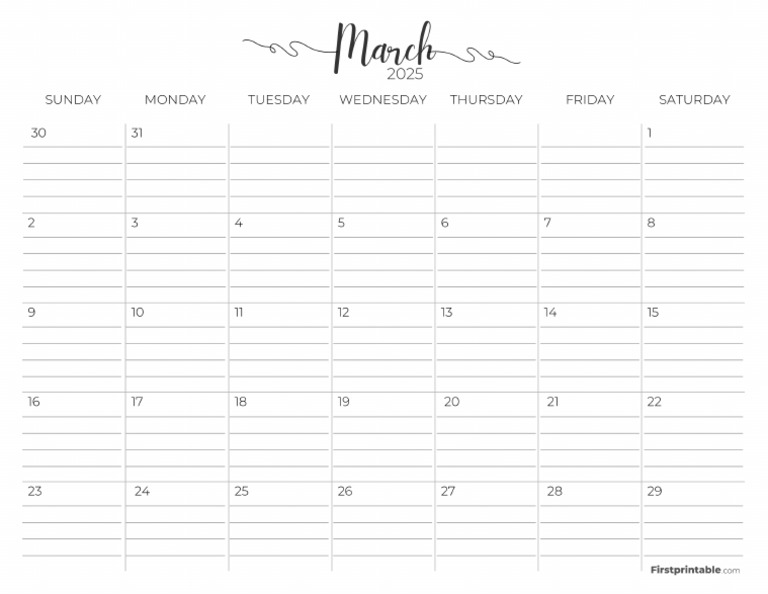 March 2025 Calendar With Lines 02 Firstprintable Com | PDF