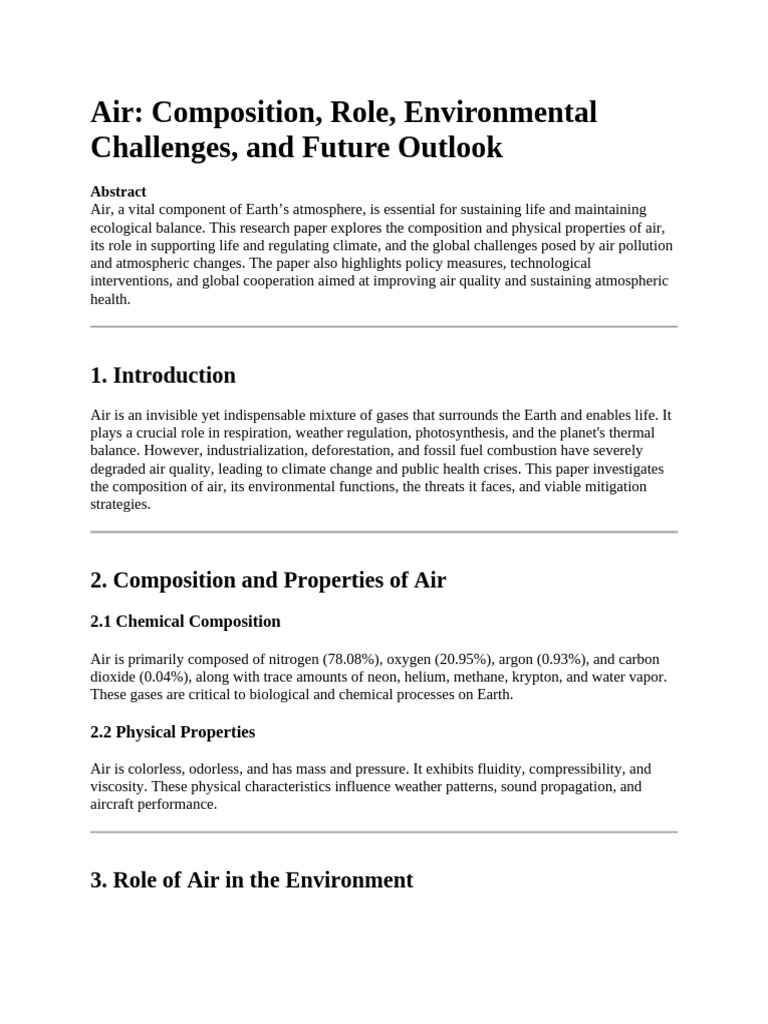Air: Composition, Role, Environmental Challenges, and Future Outlook ...