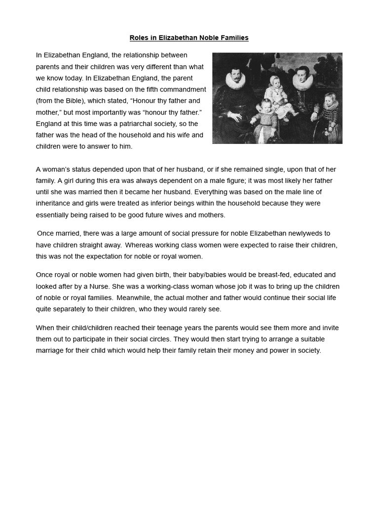 Context - Roles in Elizabethan Noble Families | PDF