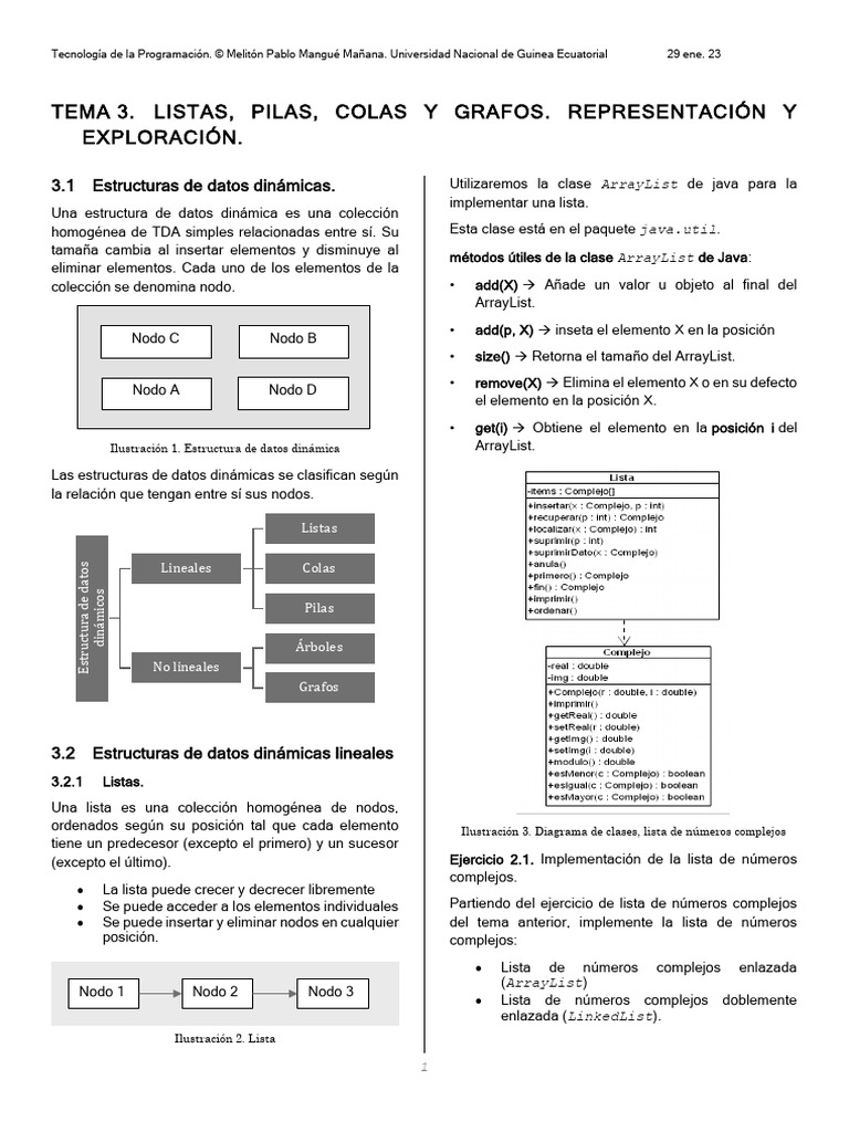 Tema 3. Listas Pilas Colas y Grafos. Representacion y Exploracion | PDF | Cola (tipo de datos ...