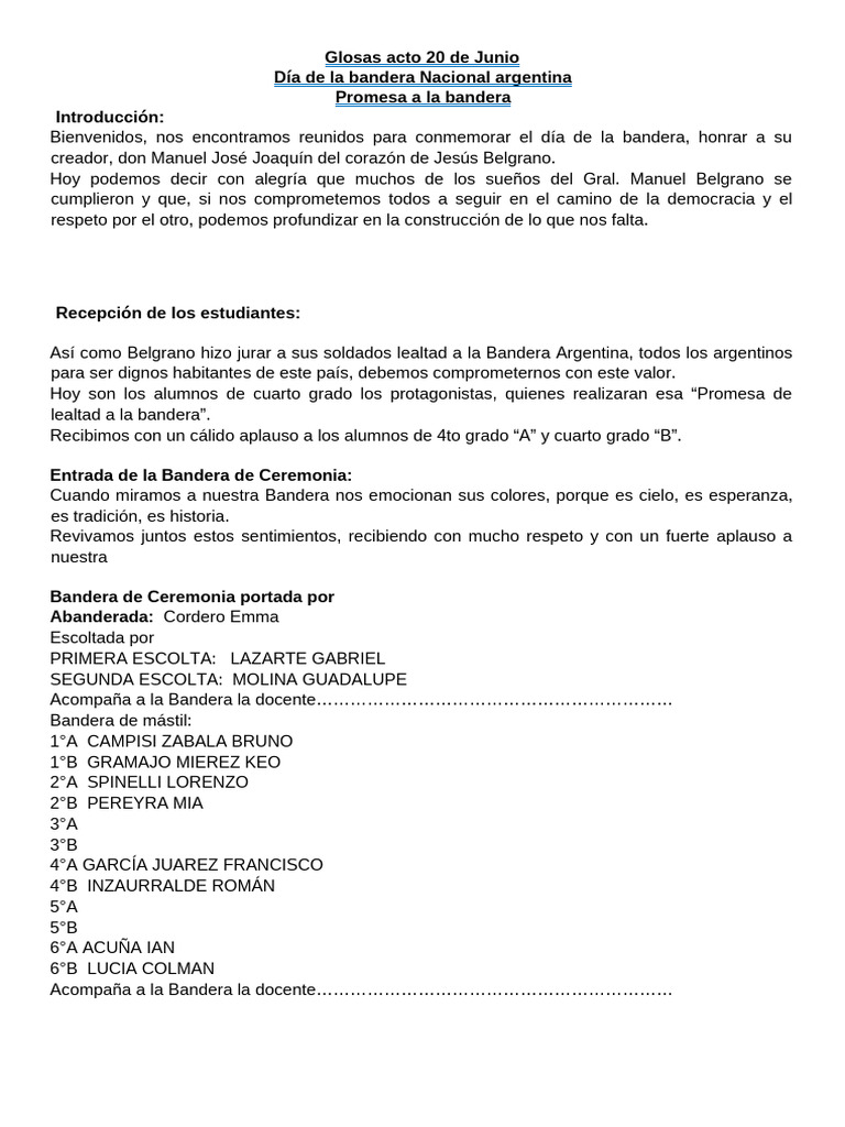 Glosas Acto 20 de Junio Completa | PDF