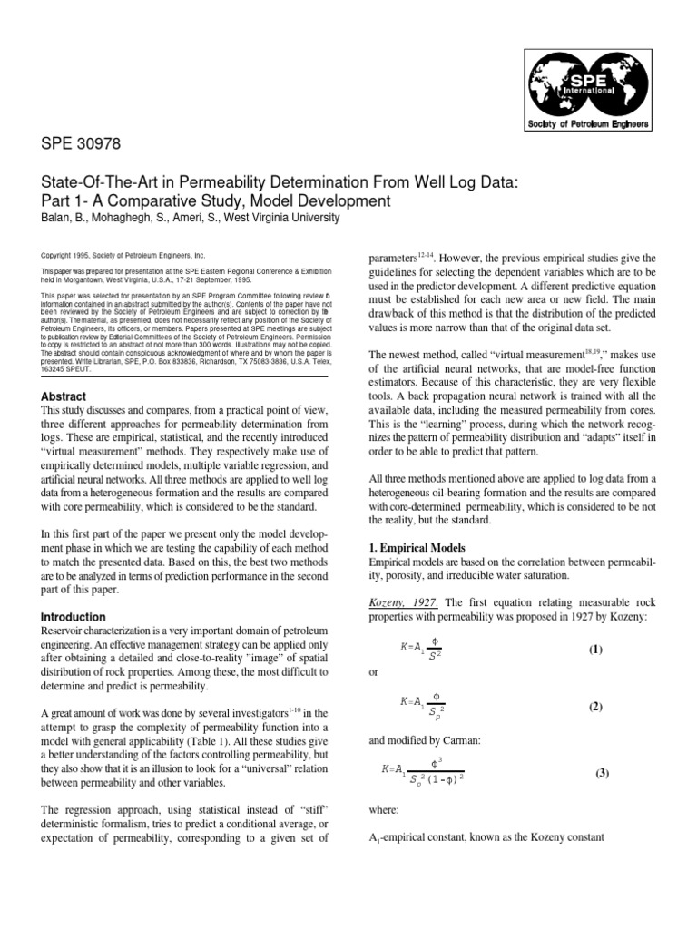 State-Of-The-Art in Permeability Determination From Well Log Data | PDF | Dependent And ...