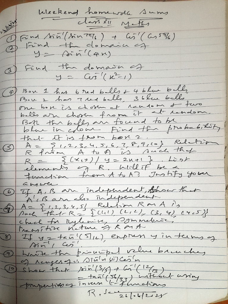 26.06.2025 Class 12 Weekend Assignment | PDF