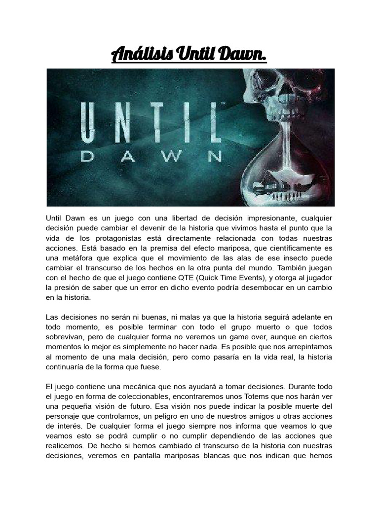 Análisis de Until Dawn: Decisiones y Miedos | PDF