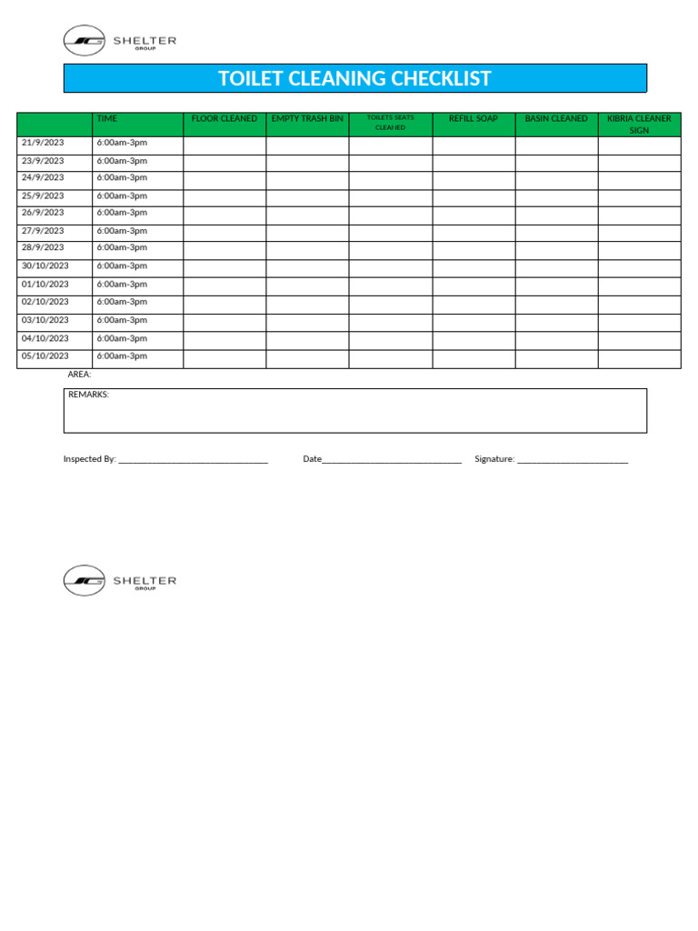 Toilet Cleaning Checklist | PDF
