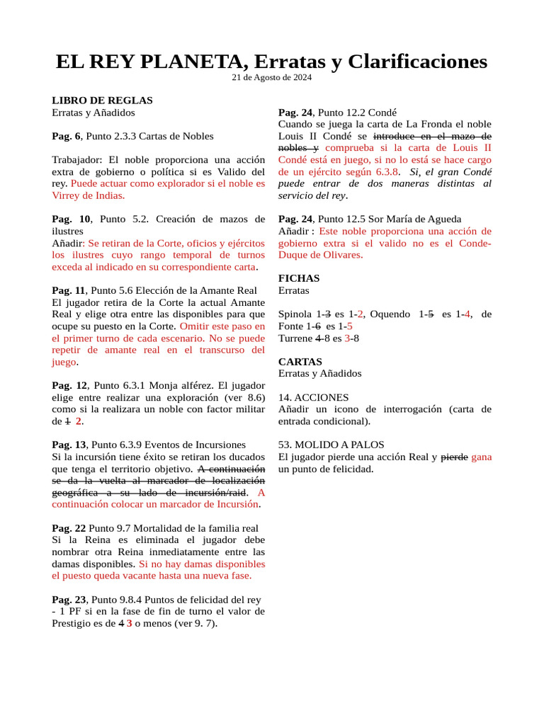 Erratas y Clarificaciones EL REY PLANETA | PDF