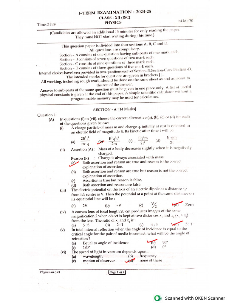 First Term Examination - 2024-25 Physics | PDF