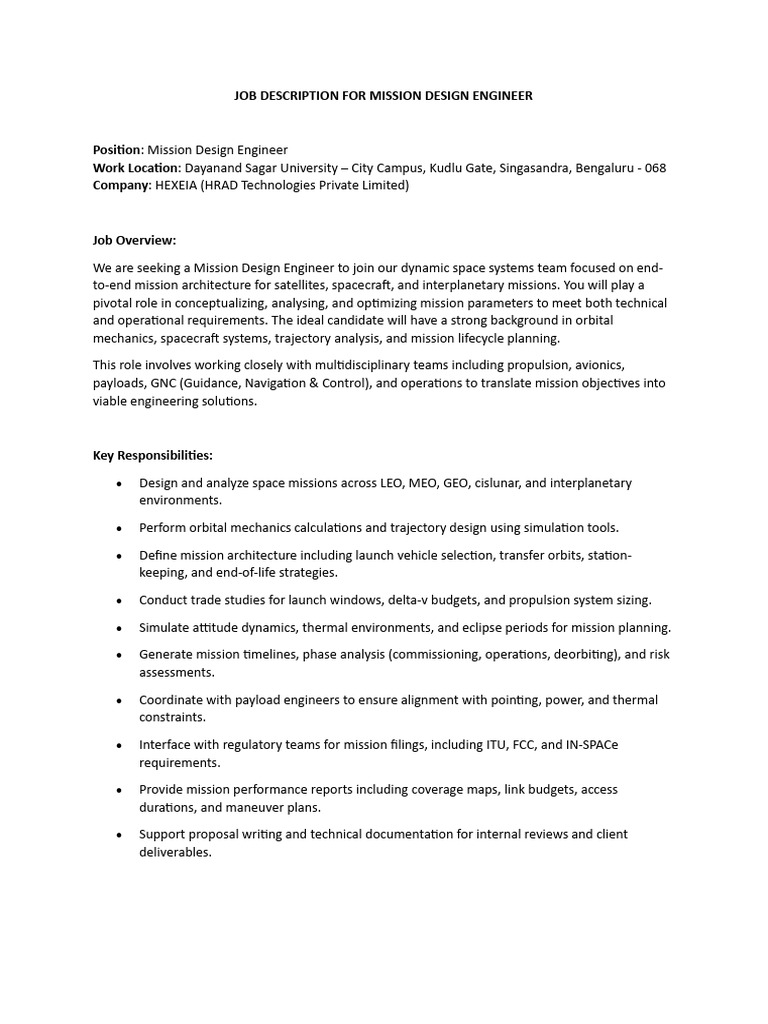 Mission Design Engineer at HEXEIA | PDF | Aerospace Engineering | Astronomy