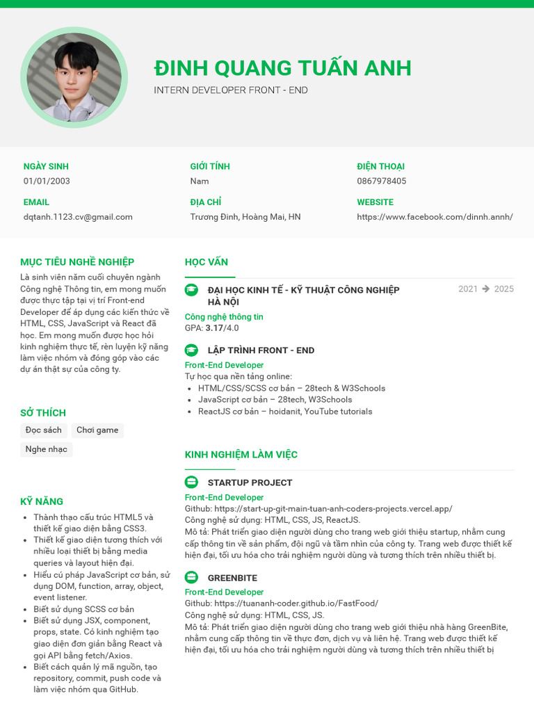 Dinh Quang Tuan Anh TopCV - VN 050625.214155 | PDF