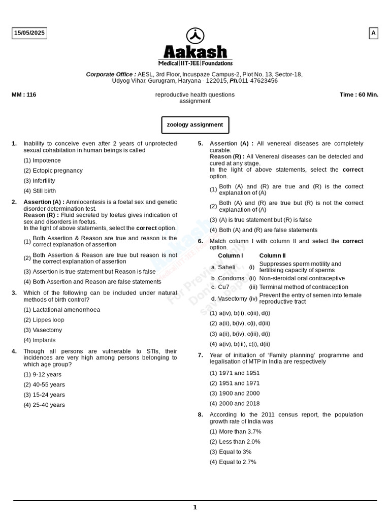 Reproductive Health Assignment Questions | PDF | Combined Oral ...