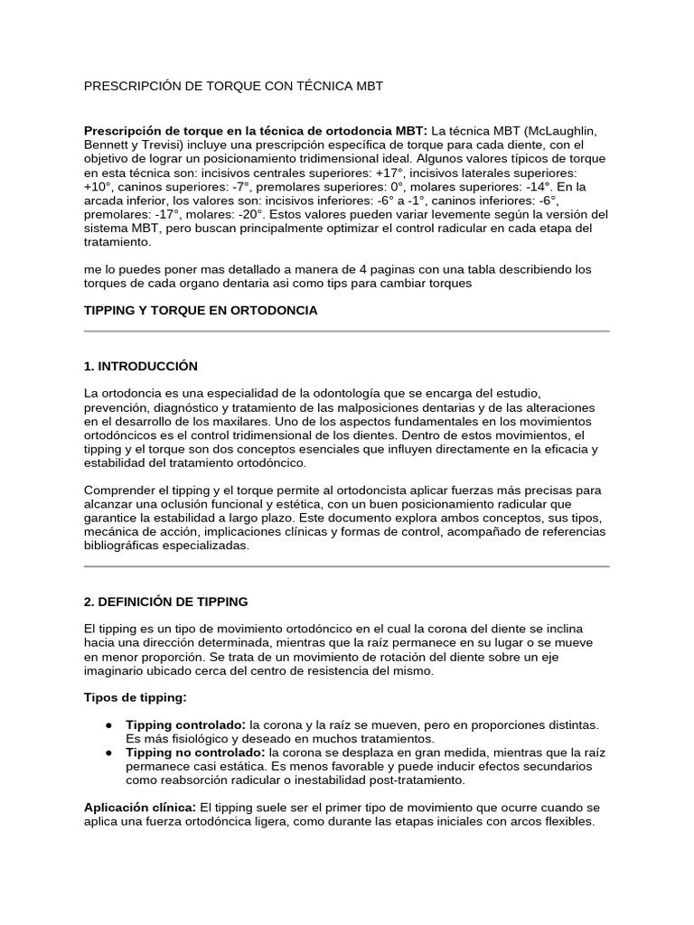 Prescripción de Torque en Técnica MBT | PDF | Ramas de Odontología