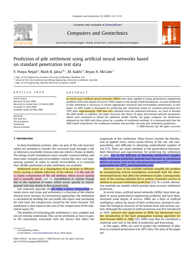 Pooya Nejad Et Al. (2009) - Prediction of Pile Settlement Using Artificial Neural Networks Based ...