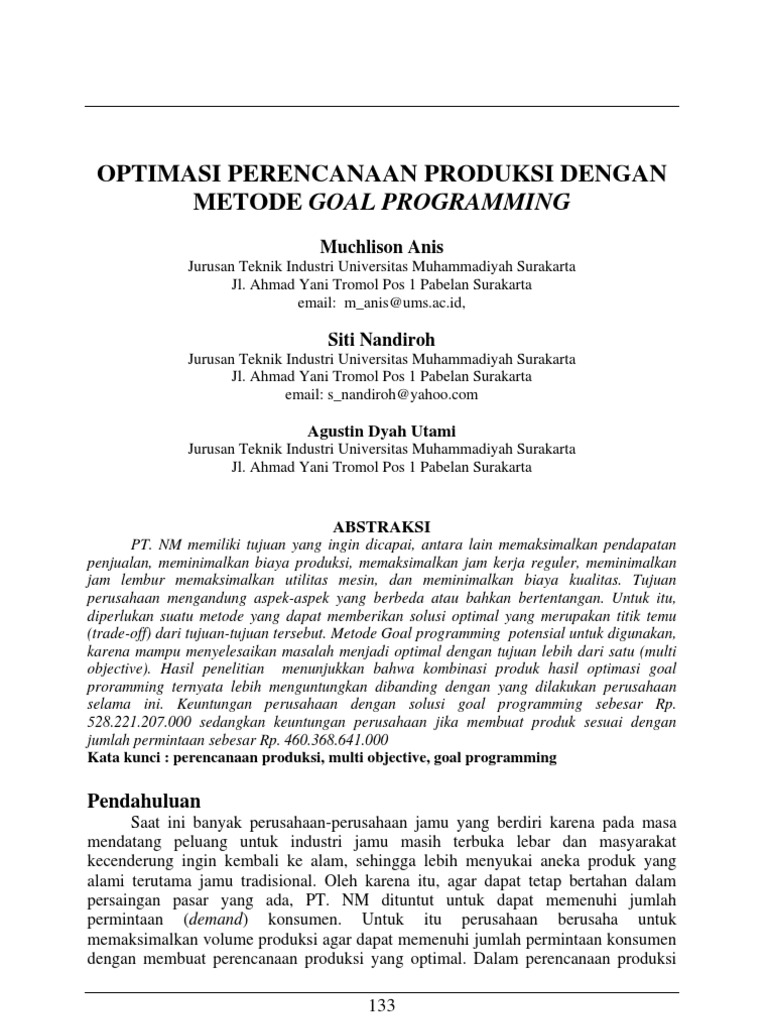 Optimasi Produksi Dengan Goal Programming | PDF