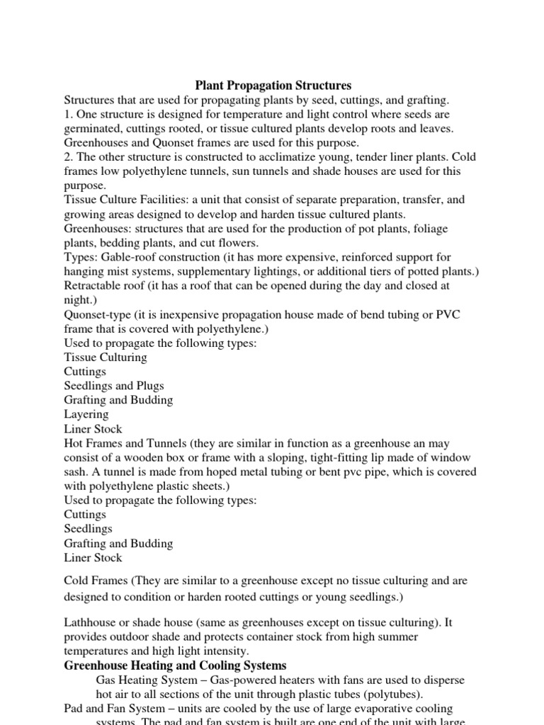 Types of Plant Propagation Structures | PDF | Greenhouse | Grafting
