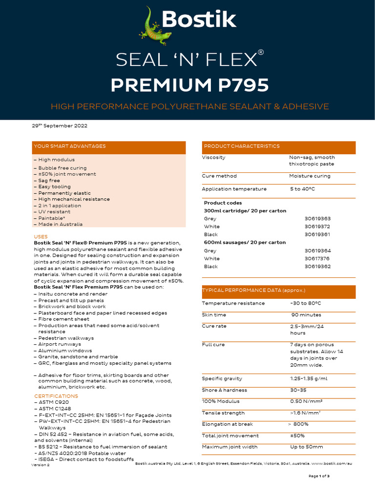 BOSTIK P795 Seal'N'Flex Premium | PDF | Adhesive | Materials