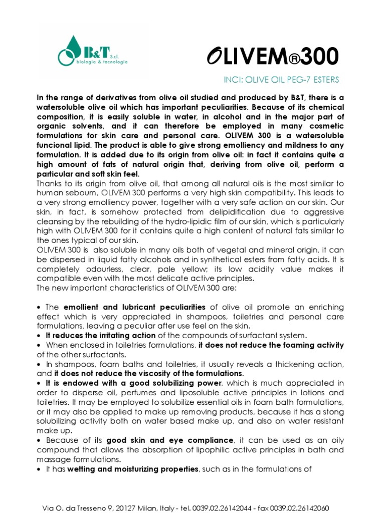 Olivem 300 | PDF | Emulsion | Olive