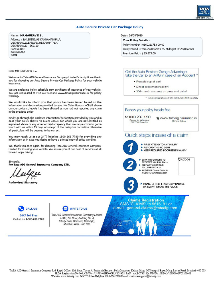 Auto Secure Private Car Package Policy | PDF | Insurance | Deductible